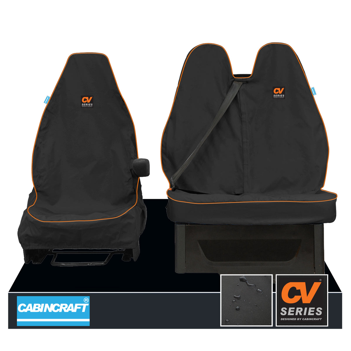 Volkswagen Transporter T7, MY25+ Front 1+2 Black Waterproof Seat Cover ...